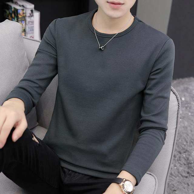 Modal men's long-sleeved T-shirt solid color thin body squid spring and ...