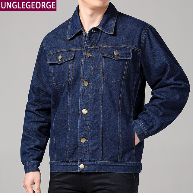 Middle-aged men's loose large size denim jacket multi-pocket workwear ...
