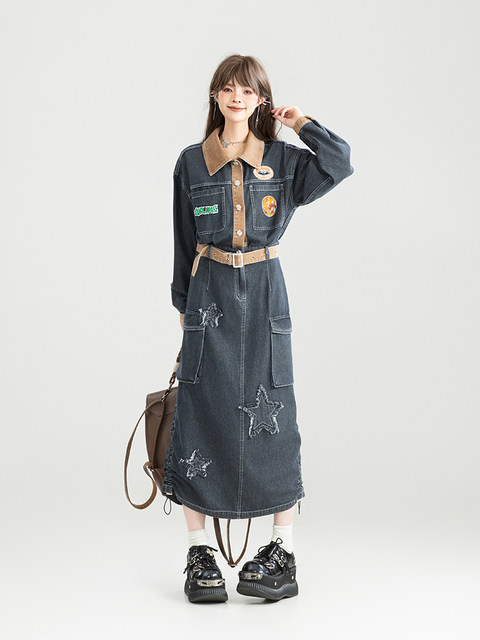 KEIKO [Embroidery Mark] Retro style thin denim dress with workwear 25 ...