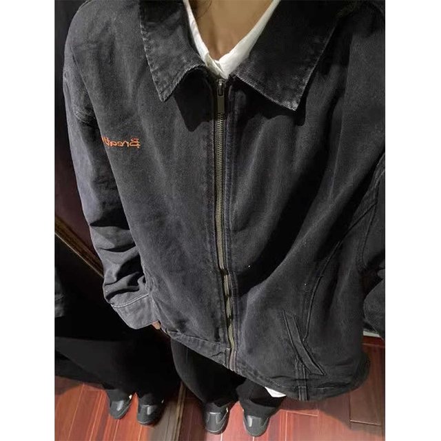 American retro heavy worker water washing, old shoulder denim jacket ...