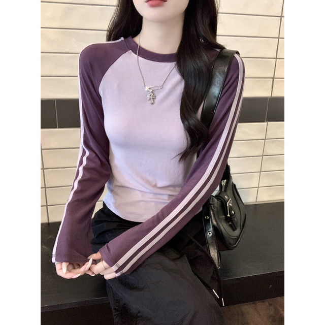 American retro raglan long-sleeved T-shirt for women 2024 autumn new ...
