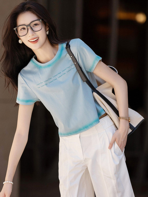 Dopamine contrast printing short-sleeved T-shirt for women 2025 summer ...