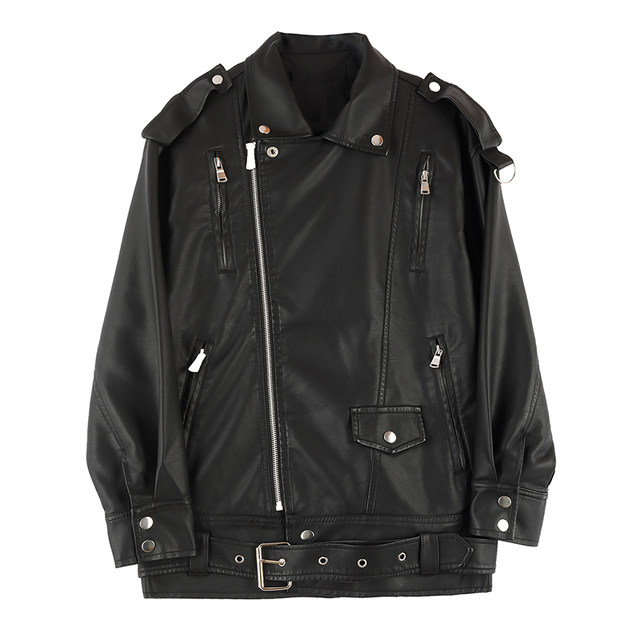 Mid-Length Leather Jacket for Women Spring & Fall K-Style Motorcycle Bf ...