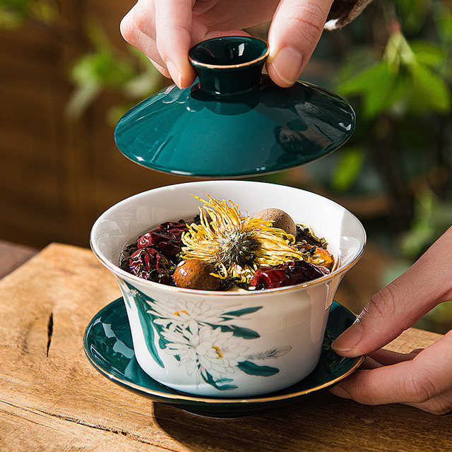 Babao Tea Extra Large Ceramic Three-Fort Covered Bowl Tea Set 360ml ...