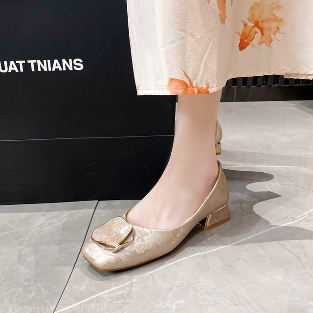 New Chinese style Chinese style thick heel single shoes for women ...