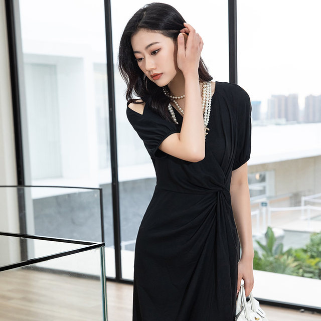 kodice2024 autumn and winter new women's black acetate blended V-neck ...