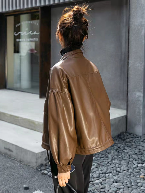 Milli Millu leather leather female 2023 new spring and autumn brown ...