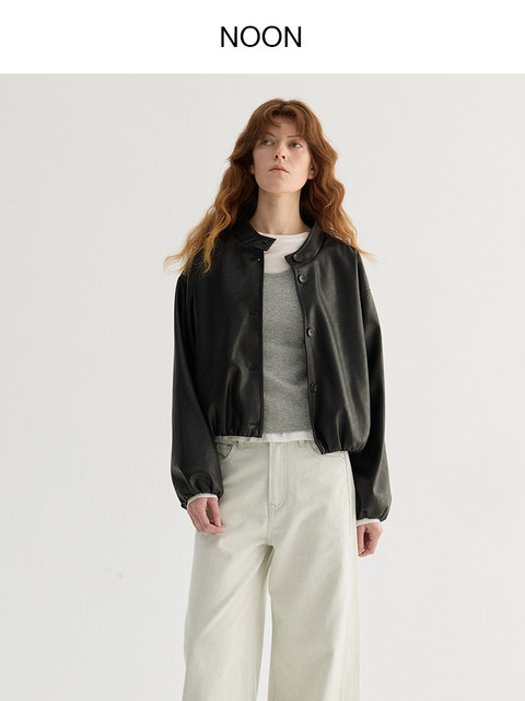 NOON elastic hem single-breasted PU leather jacket for women 2025 ...