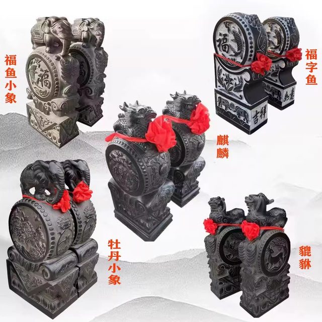 Bluestone stone carving door pier holding drum stone lion brave small ...