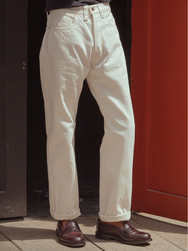 Japanese Resolute white cow AA714 mid-waist straight jeans Lin Fangheng