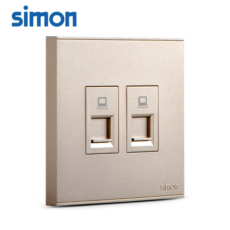 Simon switch socket e6 series champagne gold dual computer network socket