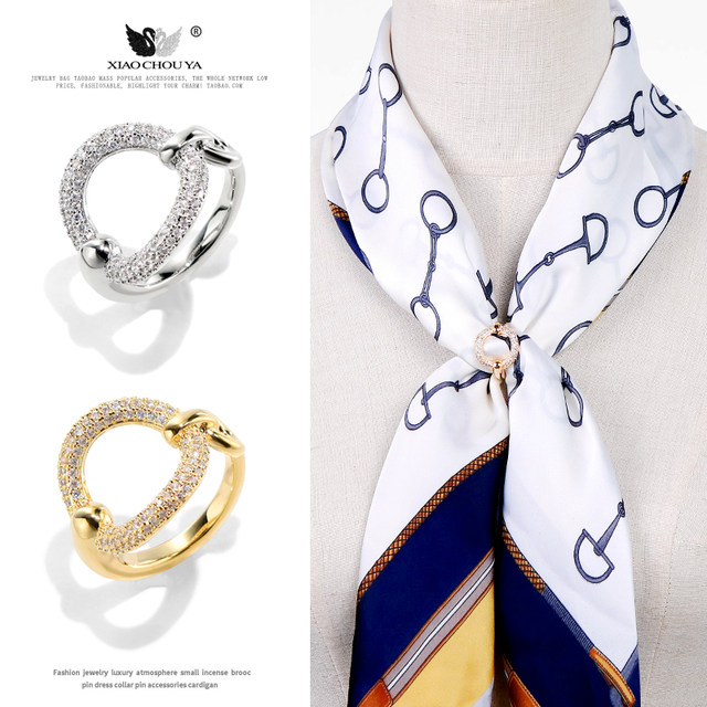 O-shaped high-end micro-inlaid zircon silk scarf buckle, elegant small ...