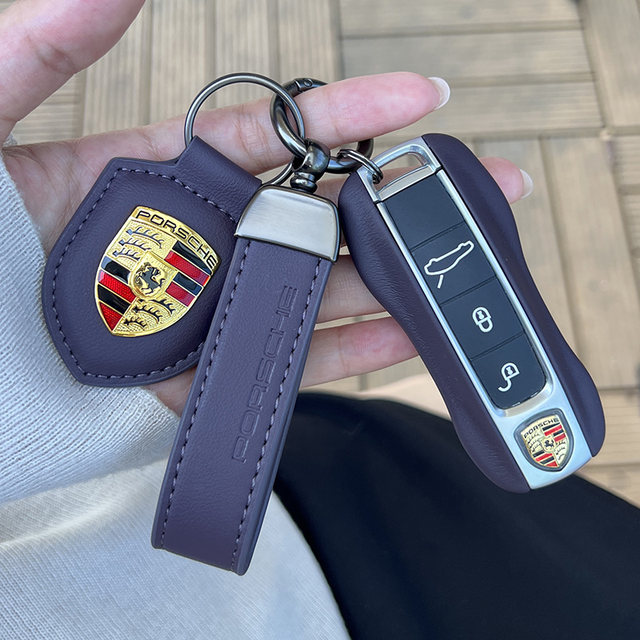 Raspberry Purple Matt Gray New Porsche Key Case Genuine Leather Macan ...
