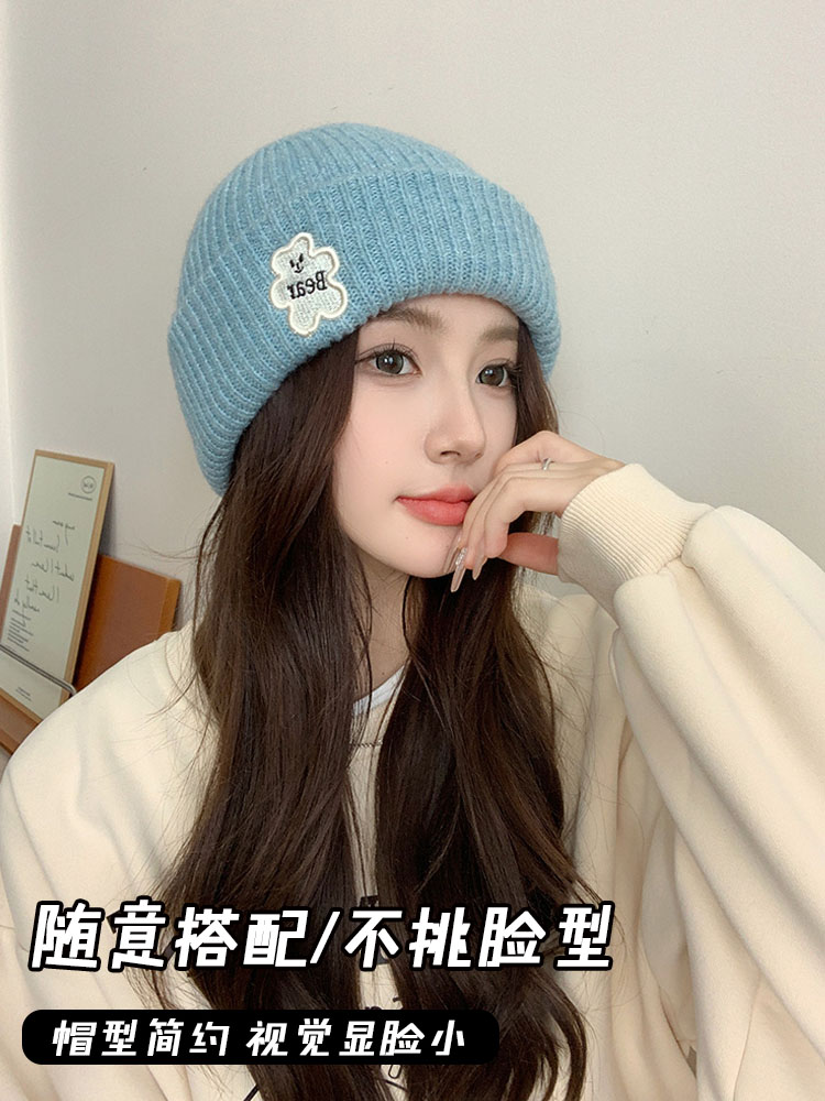 2025 new big head hat for women in autumn and winter cold hat embroidery bear versatile warm ...
