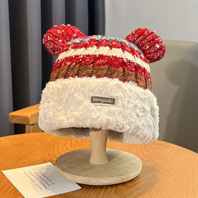 Autumn and winter dopamine color Mickey Bear knitted woolen hat for ...