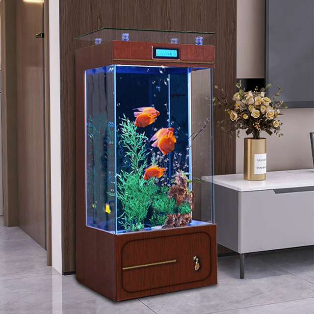 Household ultra-white floor-standing fish tank living room new light ...