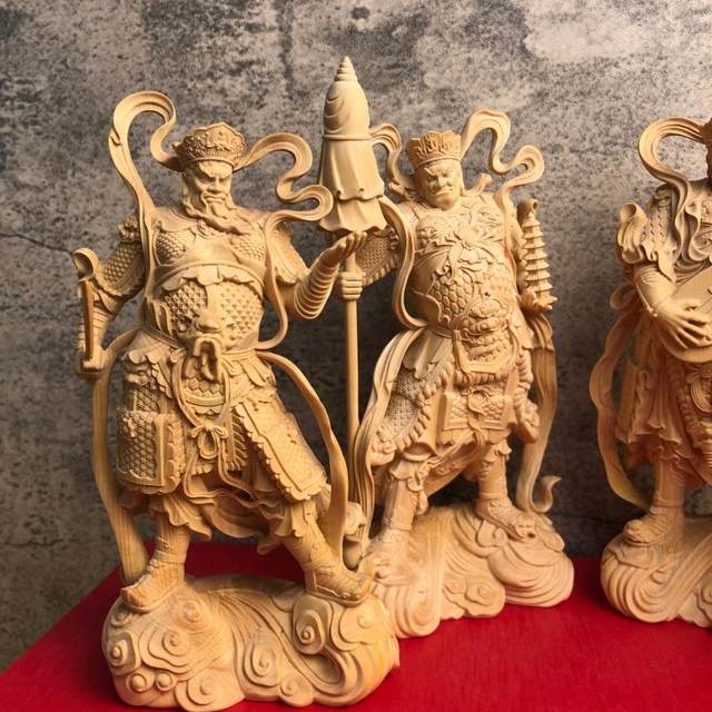 Boxwood finely carved four heavenly kings to protect the world, four ...