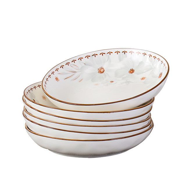 Household ceramic plate dish plate deep soup dish simple ceramic ...