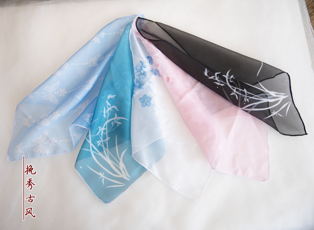 3 Hanfu handkerchiefs, ancient style prints, Tencel chiffon, Chinese ...