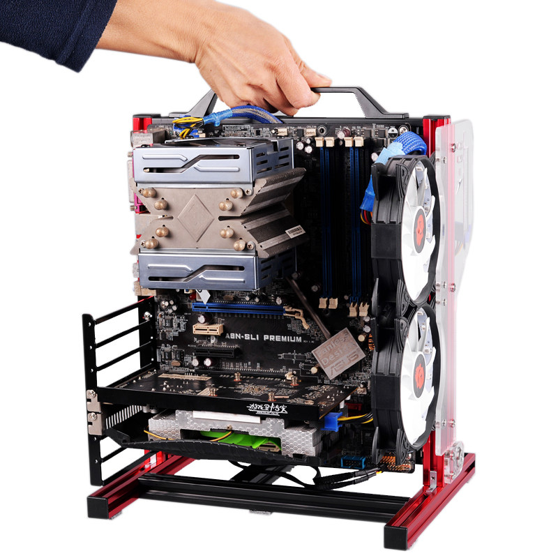 Qdiy personligt vandkølet atx chassis spil itx lodret åbent chassis