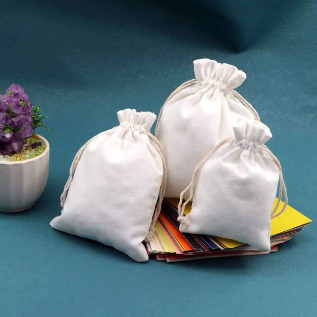 10 high-density white cotton bags drawstring bags simple solid color ...