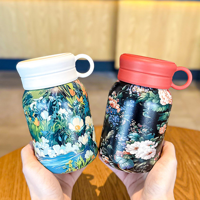 Oil painting style thermos cup 2024 new creative trend 316 stainless steel cup female student ...