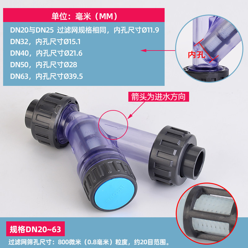 Lesso PVC-U Y-tipka filtracija - DN15-DN50 cijevni filter za vodu