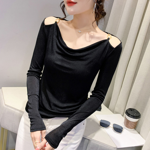 Out -up shoulder top female 2024 new spring all -round long -sleeved T ...