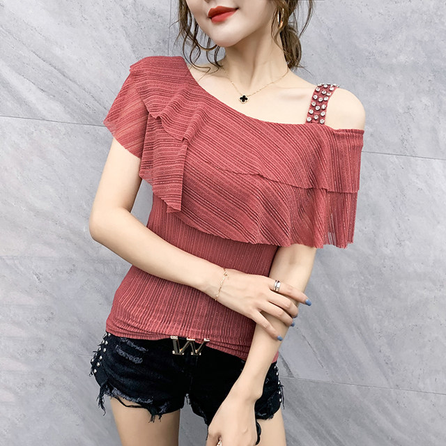 2024 summer new style sexy off-shoulder T-shirt women's short-sleeved ...
