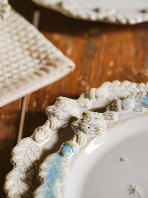 Zetten's French embossed beautiful Western dish plate pasta salad fruit ...