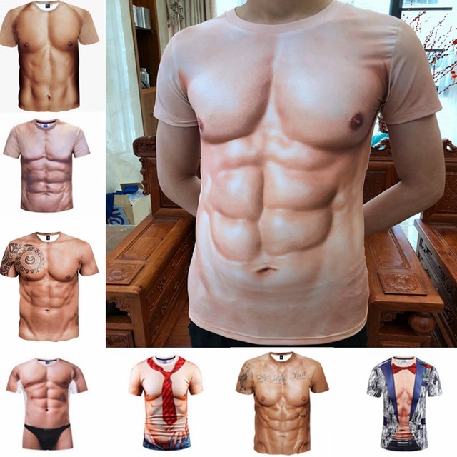 Macho man muscles short-sleeved men T-shirt funny personality realistic ...