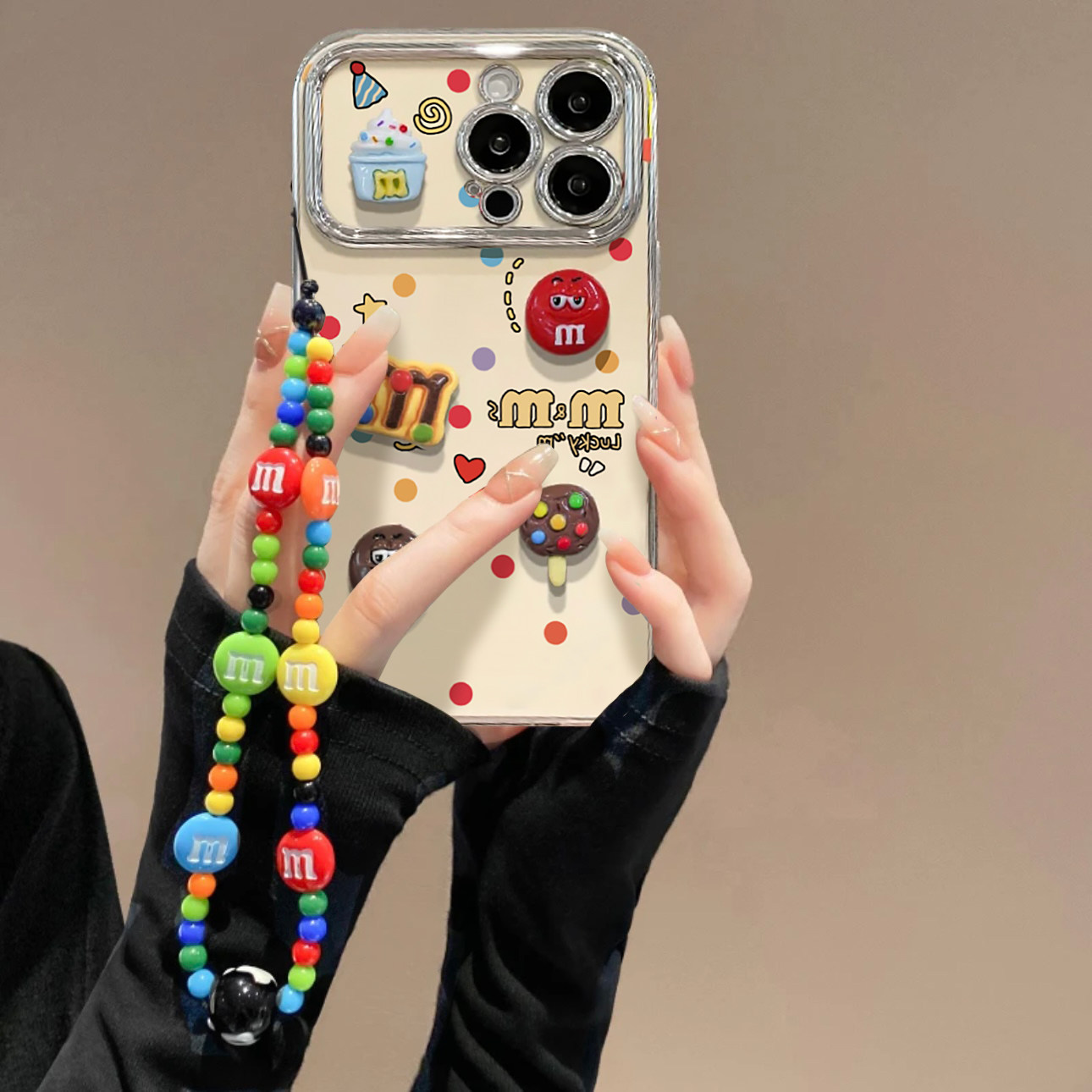 Colorful fun M beans suitable for Apple 15promax mobile phone case iphone14pro new 13 high-end ...