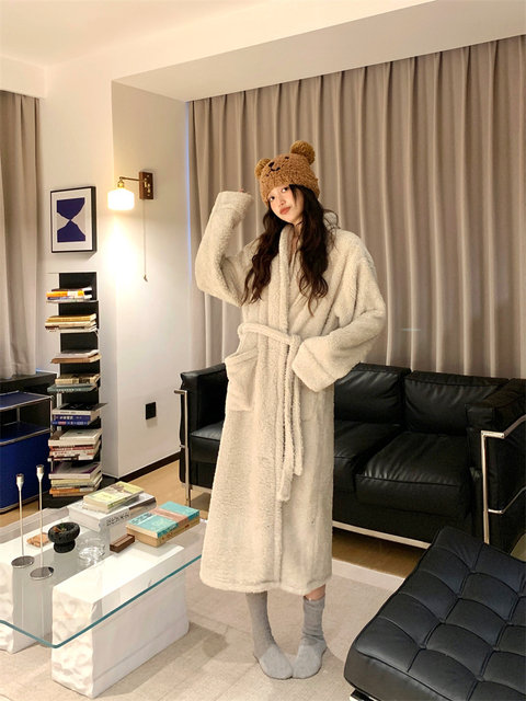 Korean style casual wearable warm coral velvet nightgown for women ...