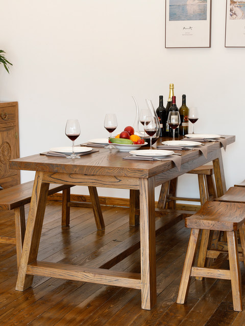 Full -solid wooden table rectangular old elm furniture modern ...