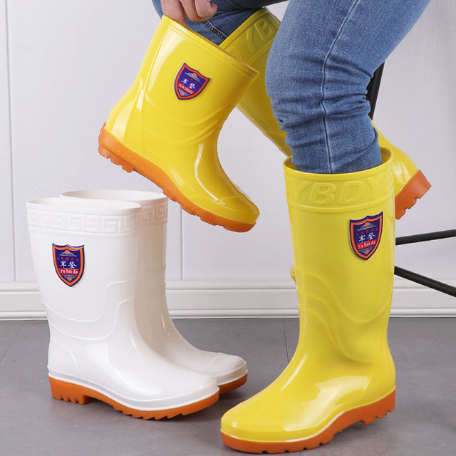 Food sanitary boots rain boots men and women medium and high tube white ...