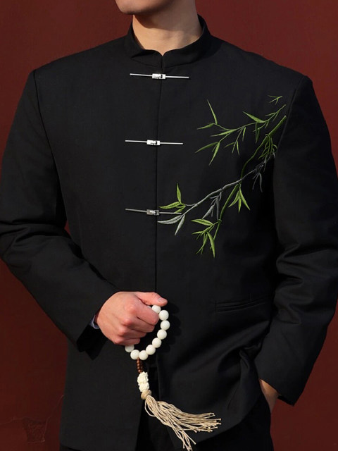 New Chinese-Style National Suit with Bamboo Button, Stand-Up Collar ...