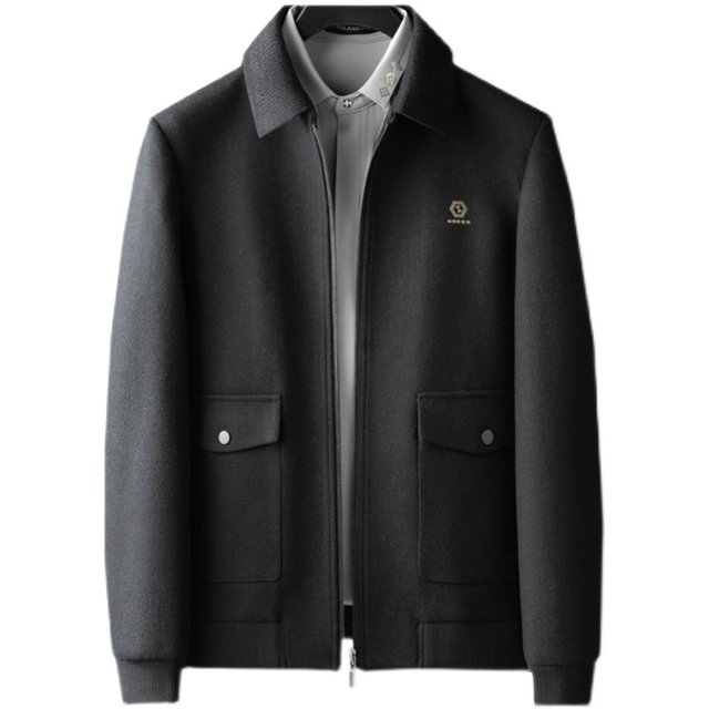 Business casual lapel warm wool jacket men's fashion solid color anti ...