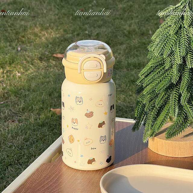 Thermos cup for women 2025 new cute straw water cup high-value 316 stainless steel cup for ...