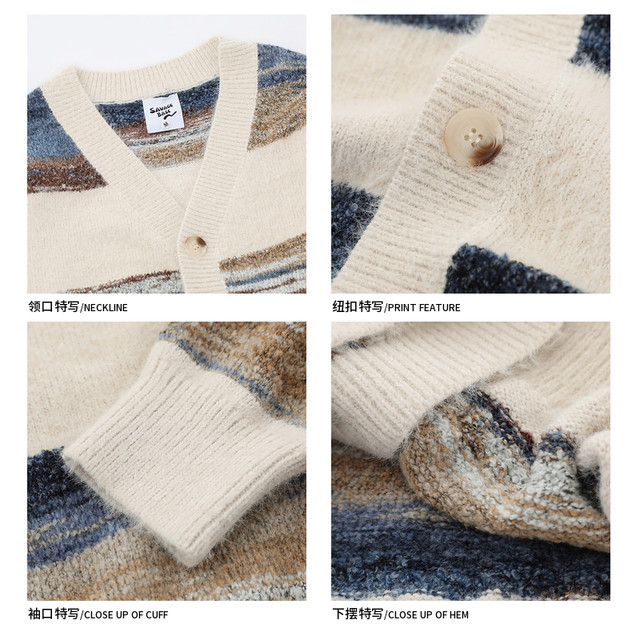 Wukong is in stock, retro lazy style striped cardigan sweater jacket ...
