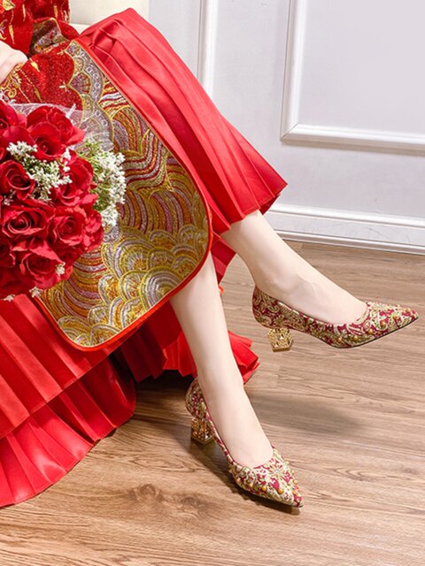 Xiuhe suit red wedding shoes bride shoes women's spring 2025 new ...