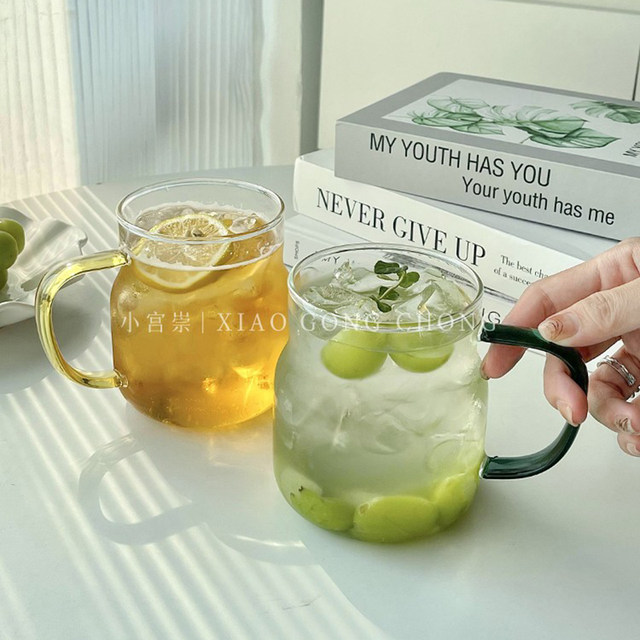 Niche large capacity glass cup with handle ins style high borosilicate ...