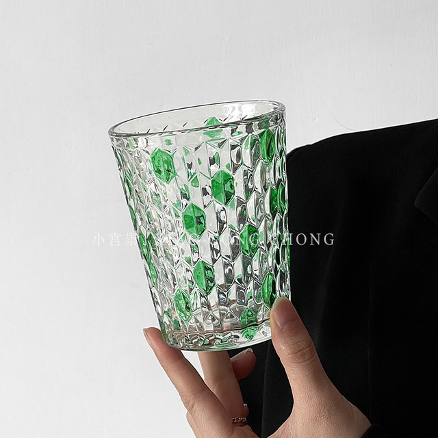 Retro rhombus emerald glass cup with high appearance, light luxury ...