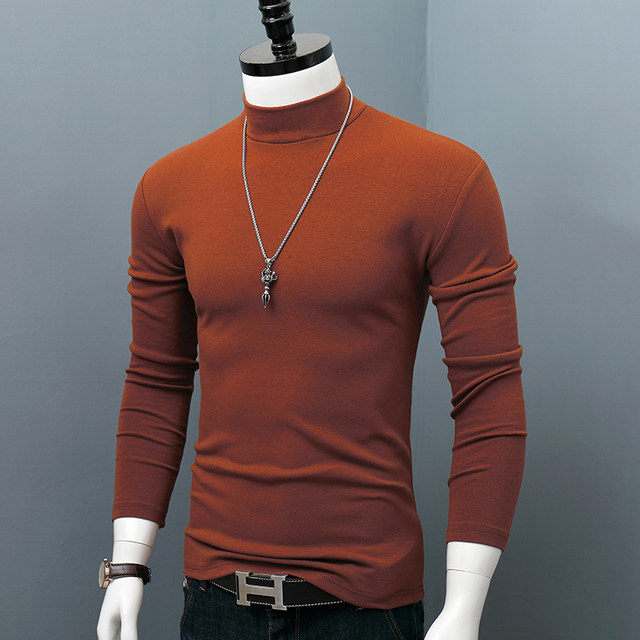 Autumn and winter half -high -necked long -sleeved T -shirt Men's pure ...