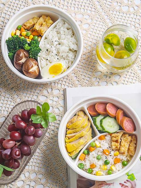 Ceramic circular three -grid lunch box can microwave furnace heating ...