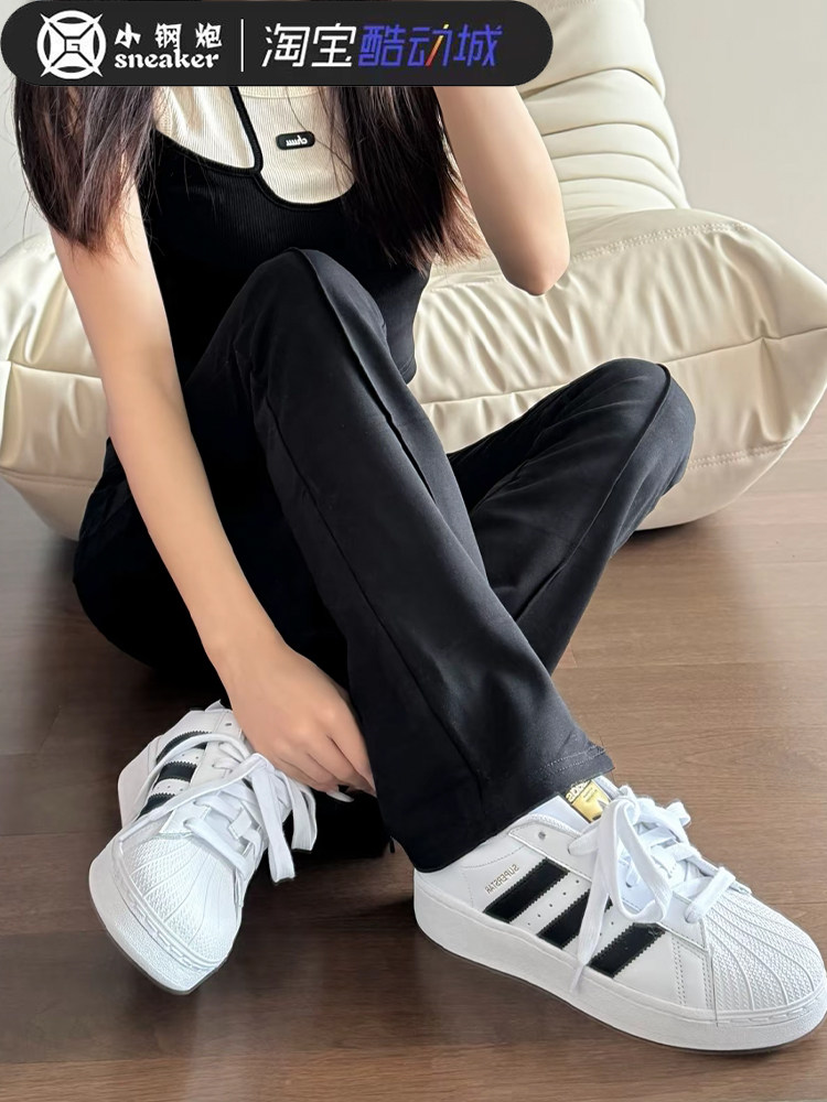 ADIDAS Clover SUPERSTAR XLG black and white gold shell head thick-soled ...