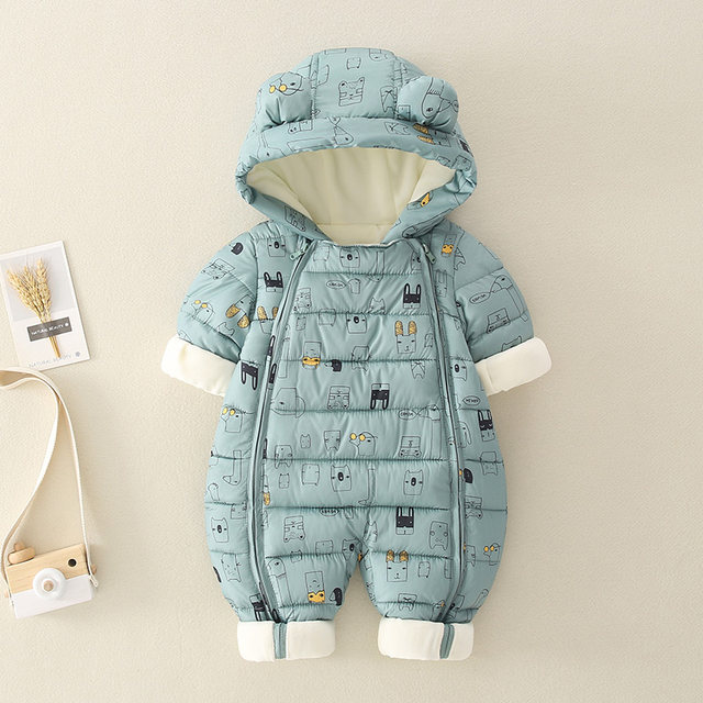 Infant one-piece down padded jacket thickened plus velvet newborn ...