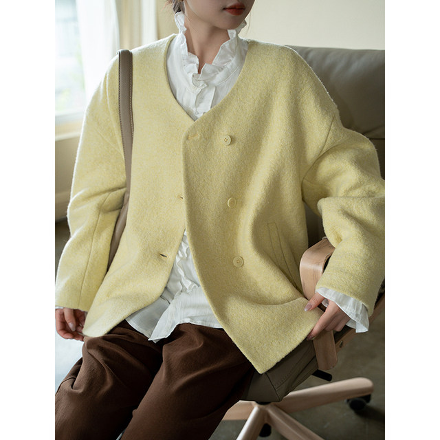 60 Wool Banana Color Nice Wool Wool Jacket Anne Forest Large Size Women ...