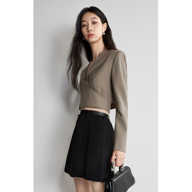 ochirly imported wool worsted jacket women's V-neck short commuting ...
