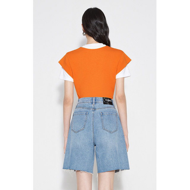 ochirly Ou Shili bump collar flying shoulder T-shirt women's tops slim ...