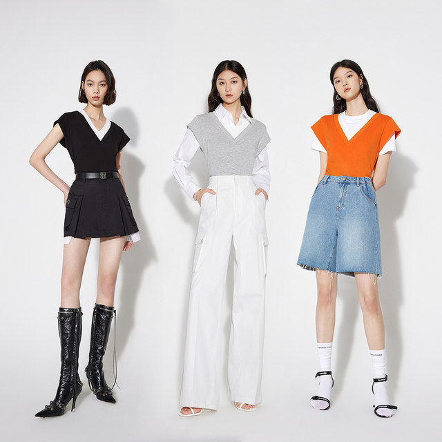 ochirly Ou Shili bump collar flying shoulder T-shirt women's tops slim ...